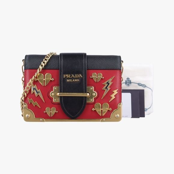 Prada | Bags | Prada Cahier Red X Black Leather X Saffiano Leather ...